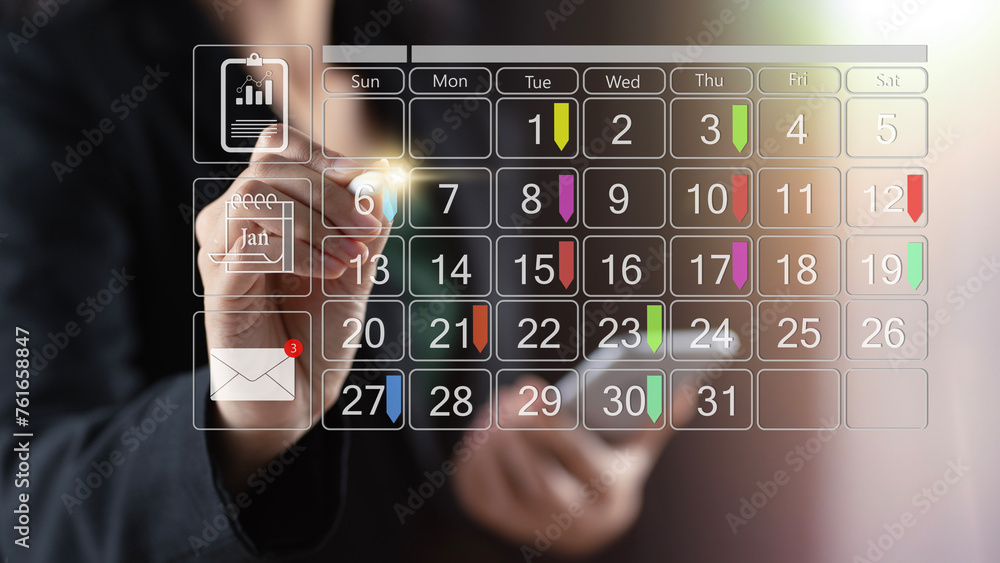 Businessman manages time for effective work. Businessman with calendar ...