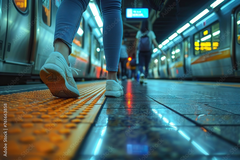 Journey of Daily Life Commuter Legs Walking Alongside a Suburban Train ...
