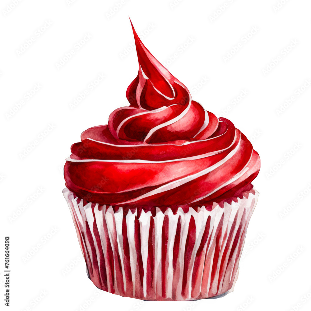 Red velvet cupcake watercolor illustration, sweet treat dessert, snack ...