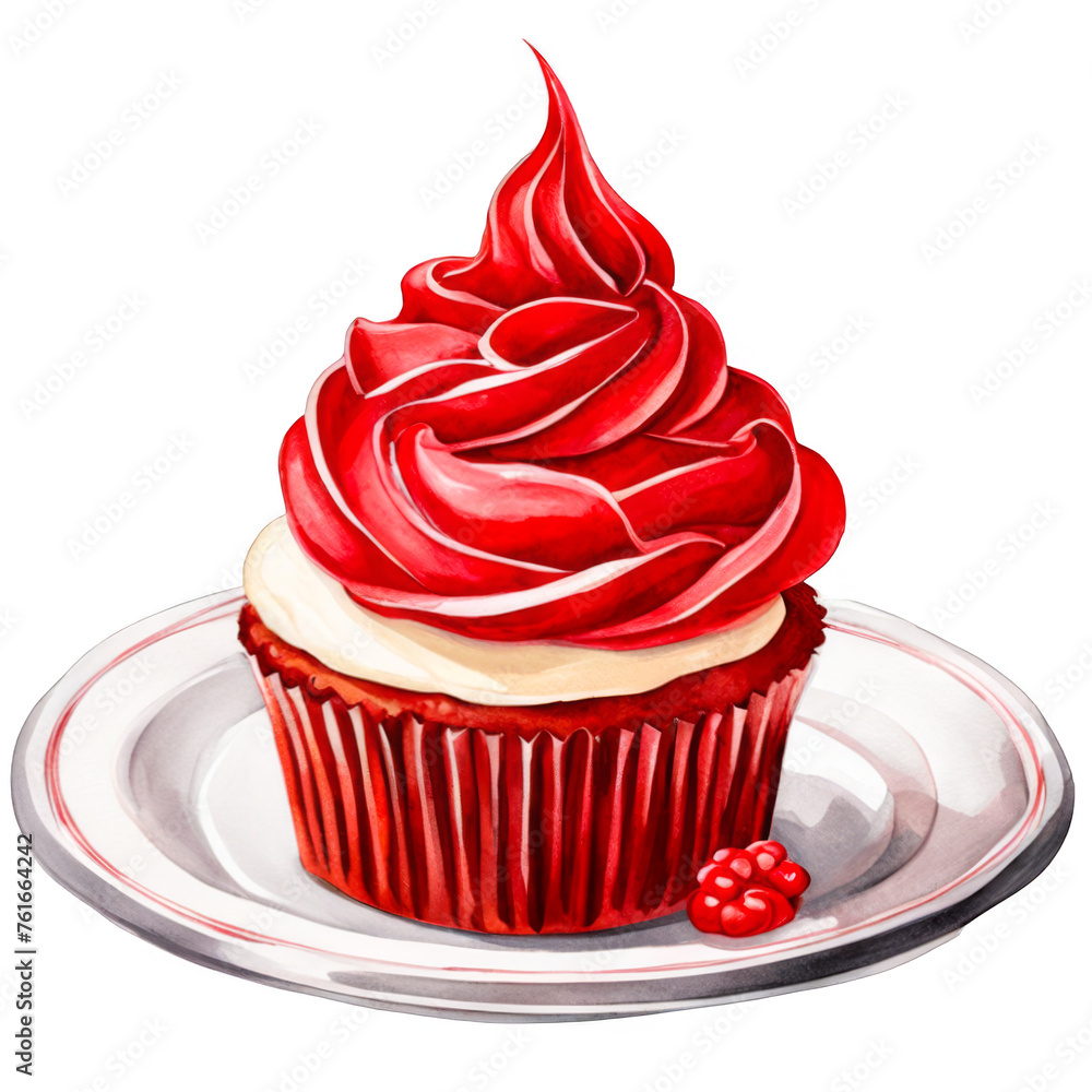 Red velvet cupcake watercolor illustration, sweet treat dessert, snack ...