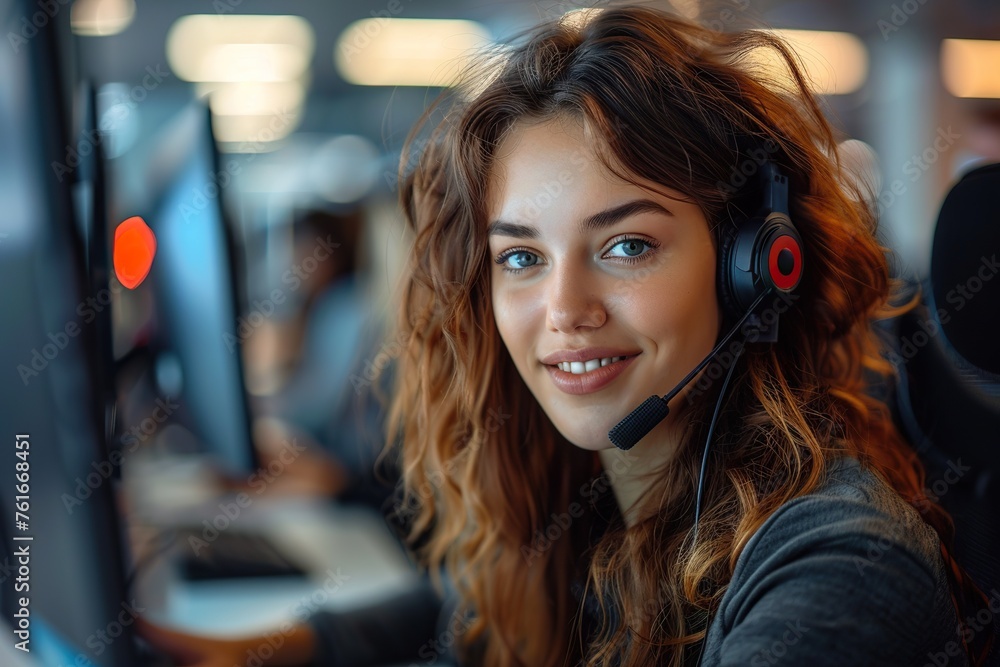 Dedication in Action Diligent Female Call Center Agent Skillfully ...