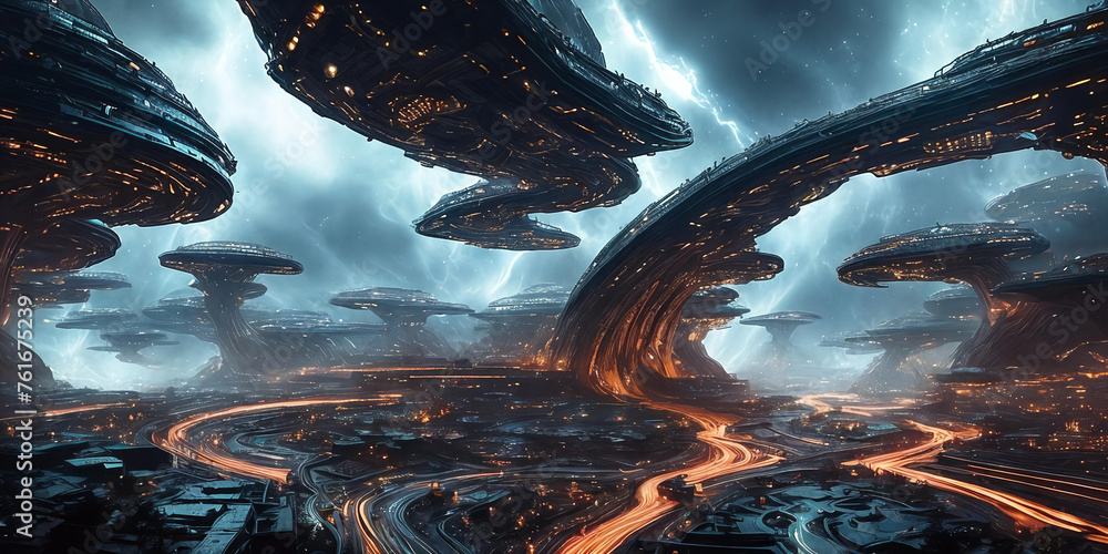 Interstellar Gateway. Fantastical space station floating amidst a ...