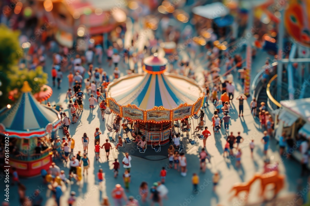 This aerial photo captures the lively atmosphere of a carnival ...