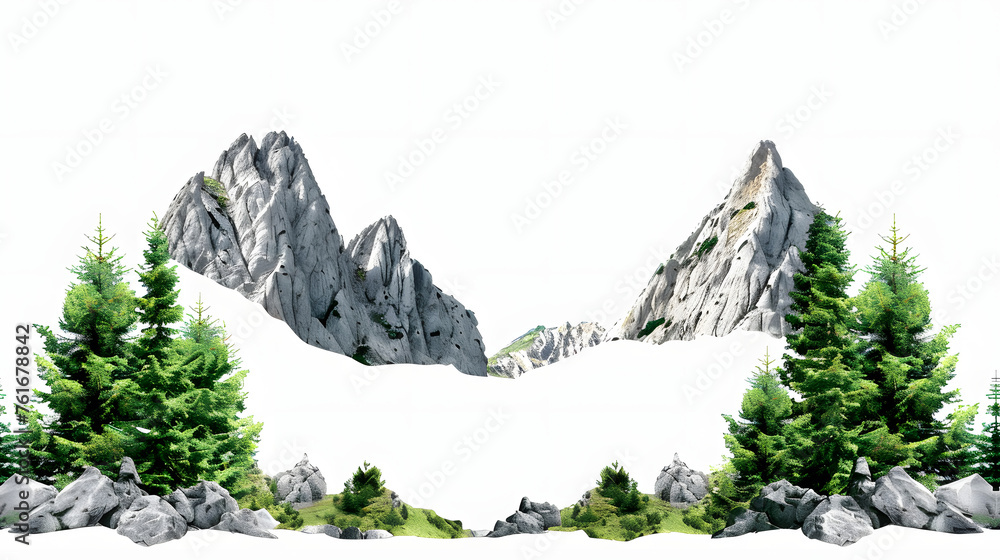 a banner model in the form of two standing mountains located on the ...