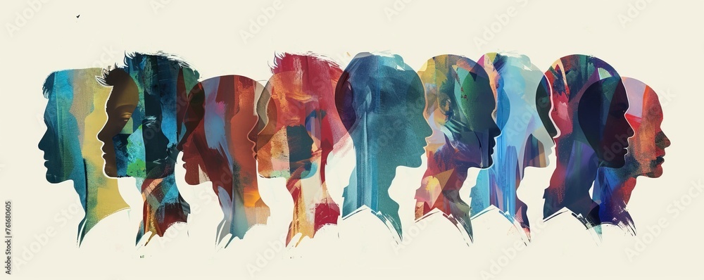 Extra-wide people Illustration of overlapping head profiles Stock ...