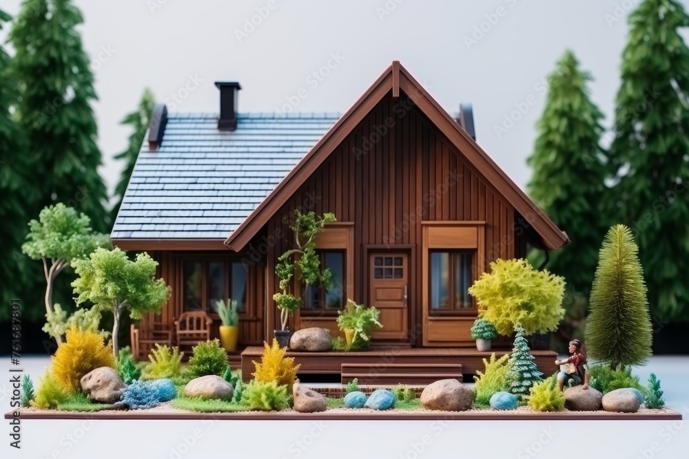 3d small house model on architecture floorplan for real estate and ...