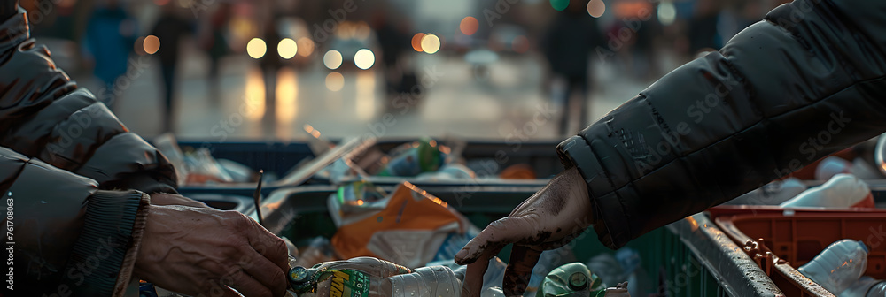 hyper-realistic photo of hands rummaging through garbage containers ...