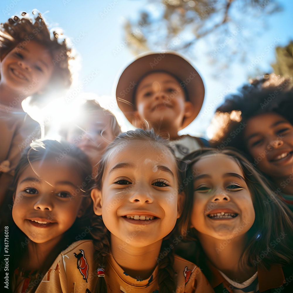 Children day background with Group of cheerful happy multiethnic ...