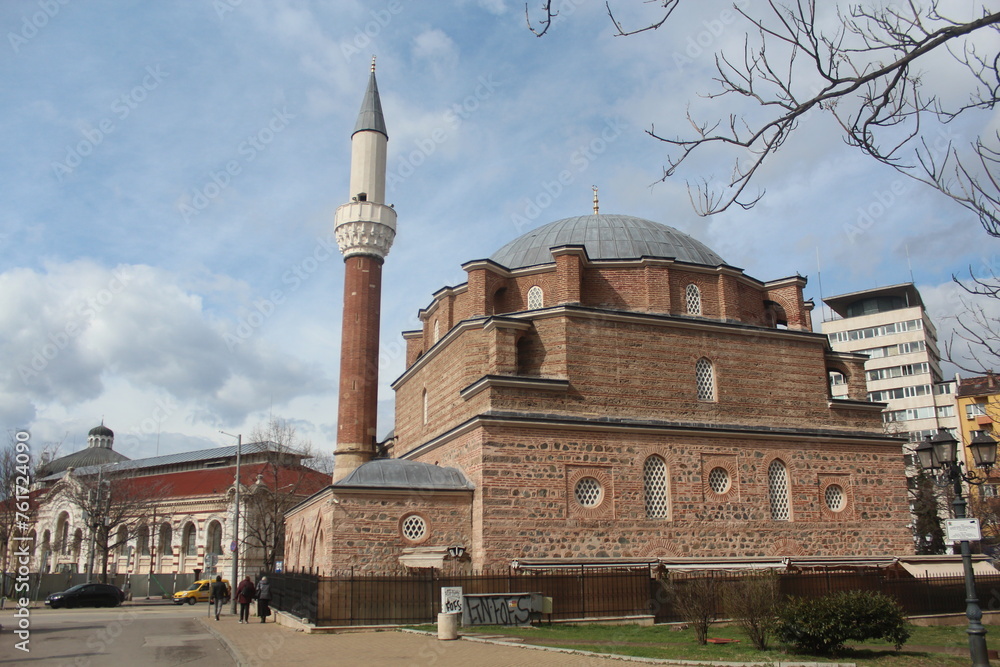 View of Banya Bashi Mosque, the oldest Ottoman architecture in Sofia, from different angles ...