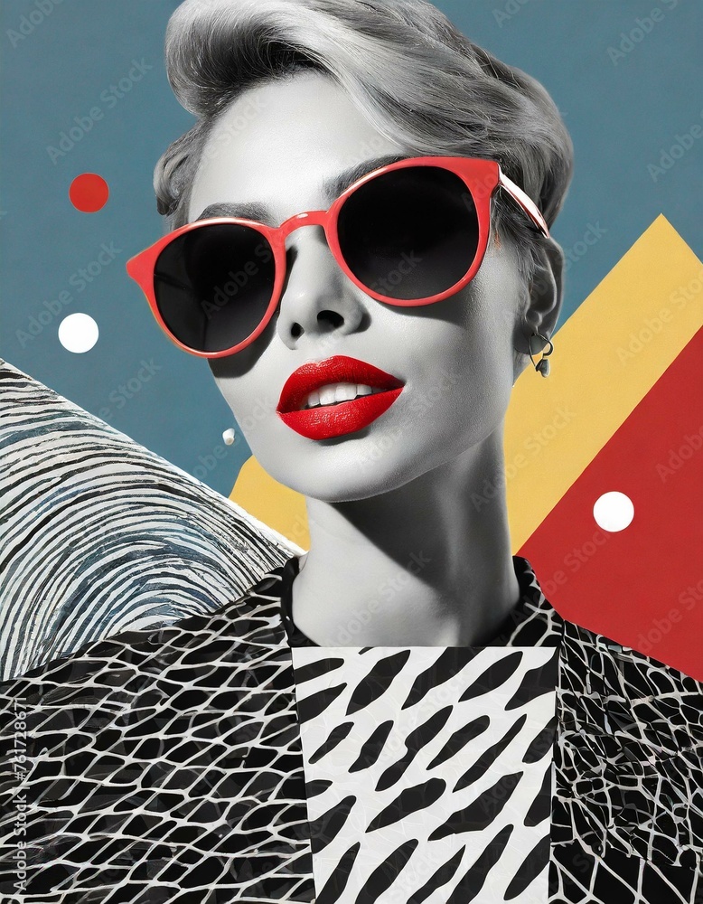 90s collage in modernist style combining abstract and colourful visual ...