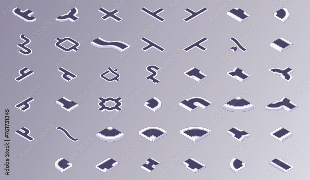Isometric highway constructor. Curve straight crossing road segments ...