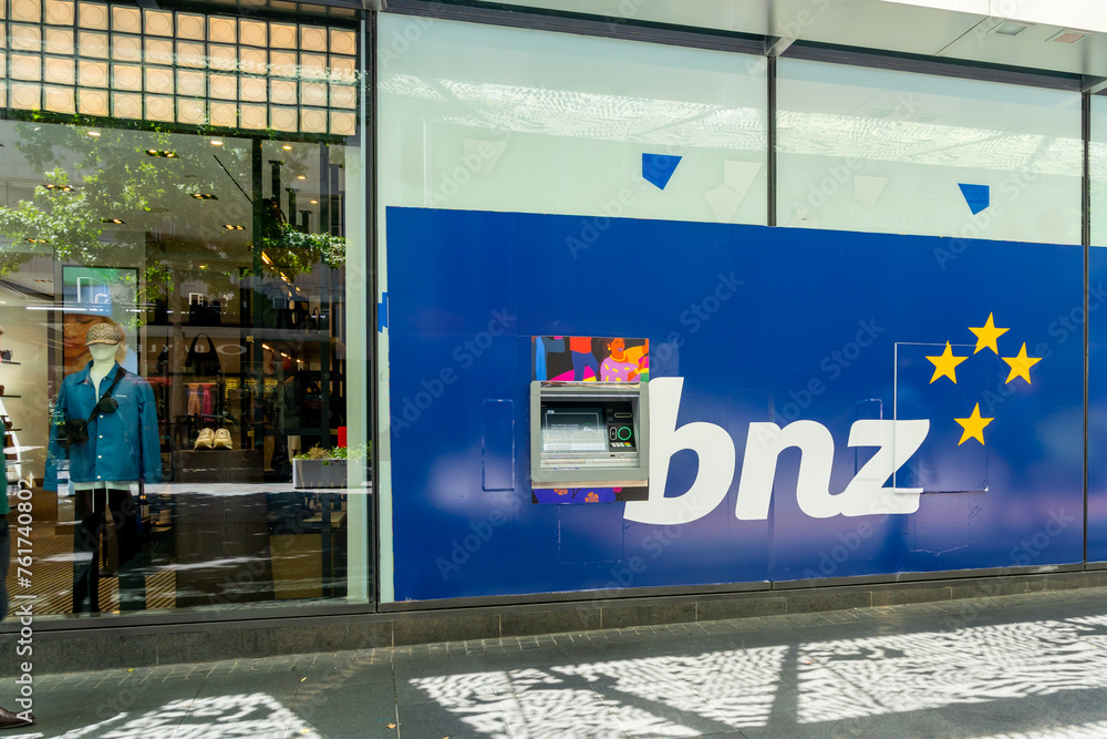 Auckland, New Zealand - February 1, 2024: A Bank of New Zealand branch ...