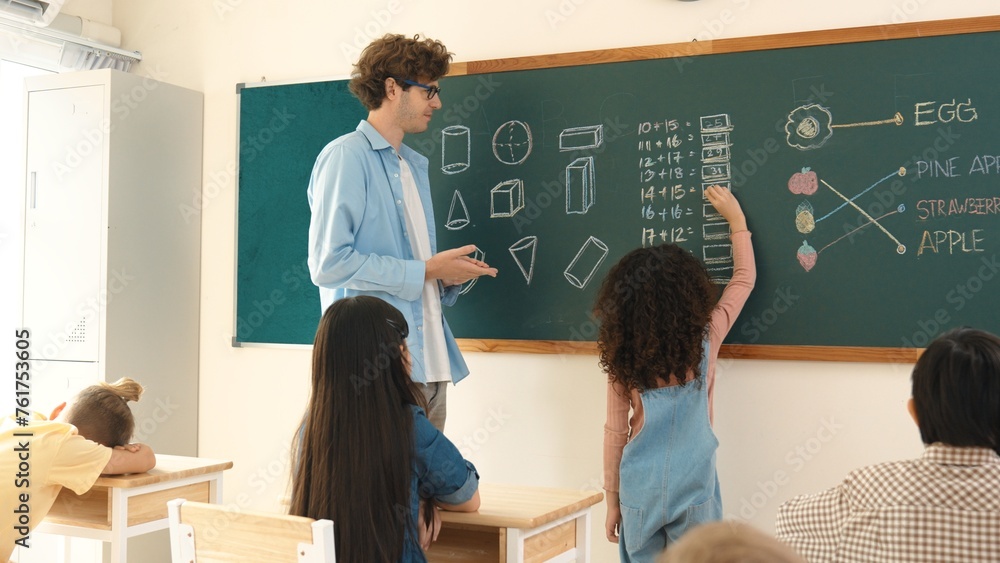 Back view of african student answer question while writing at board ...