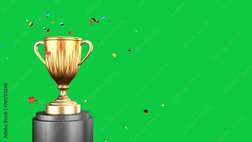 Gold trophy and confetti winner champion celebration green screen 4K ...