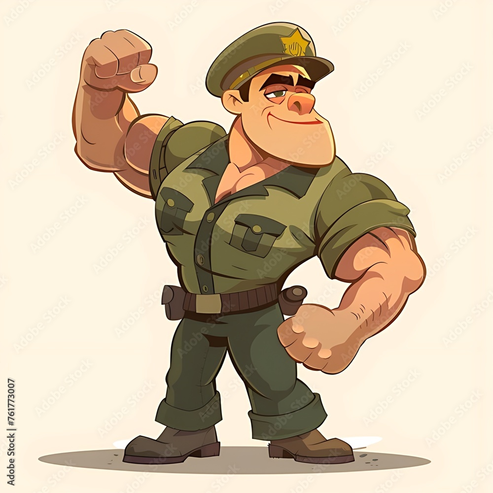Hunky Soldier Flexing Cartoon: Funny vector illustration. Military humor, strong man character ...