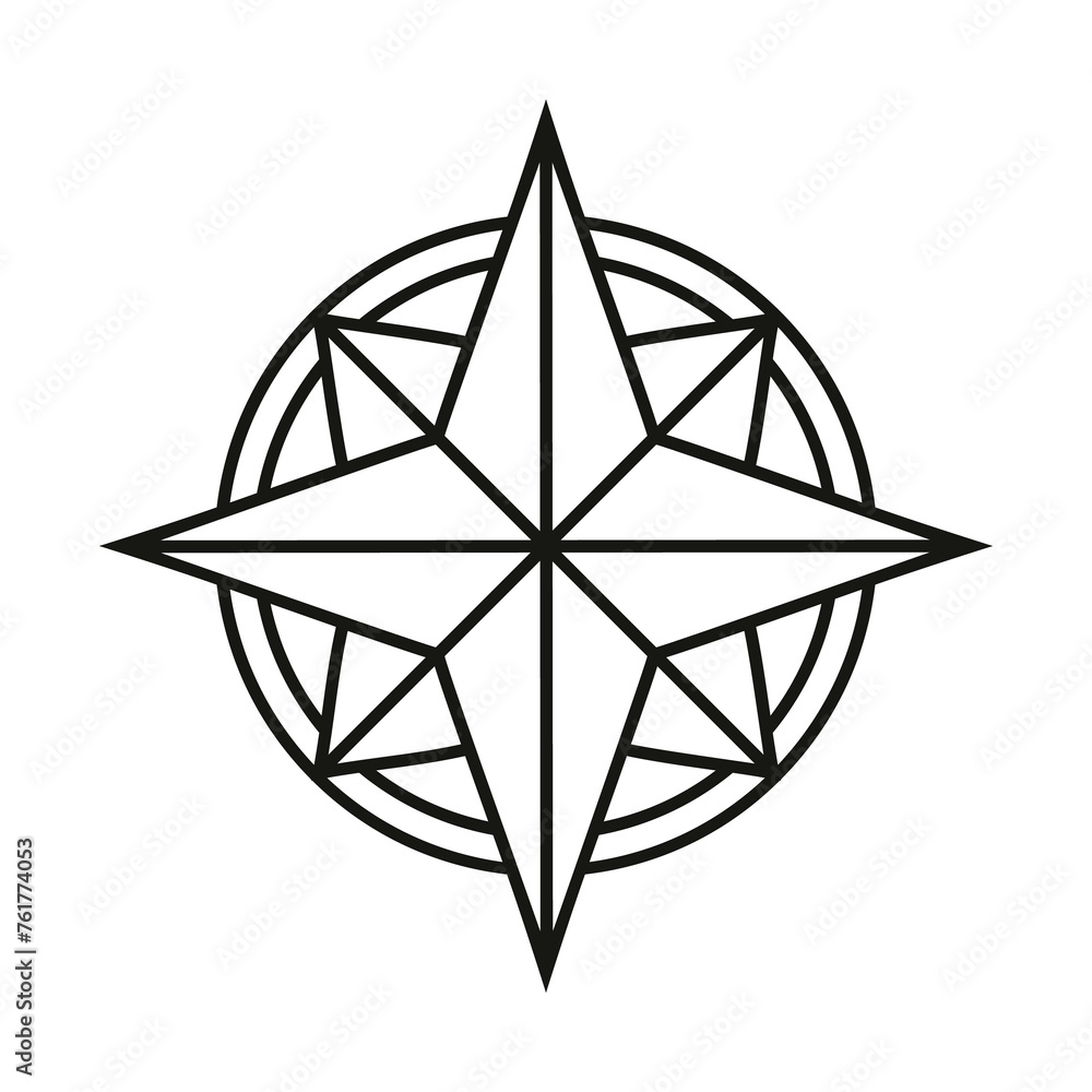 Vintage wind rose symbol, simple style flat silhouette icon. Png ...