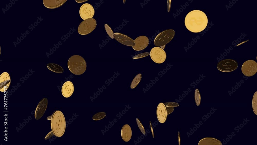 Coins drop. Coins rain animation on transparent background. Falling ...