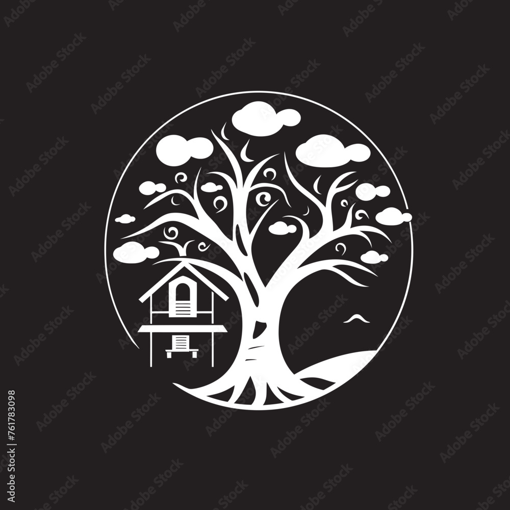 Arboreal Abode Hand Drawn Symbol for Treehouse Icon Canopy Chalet ...