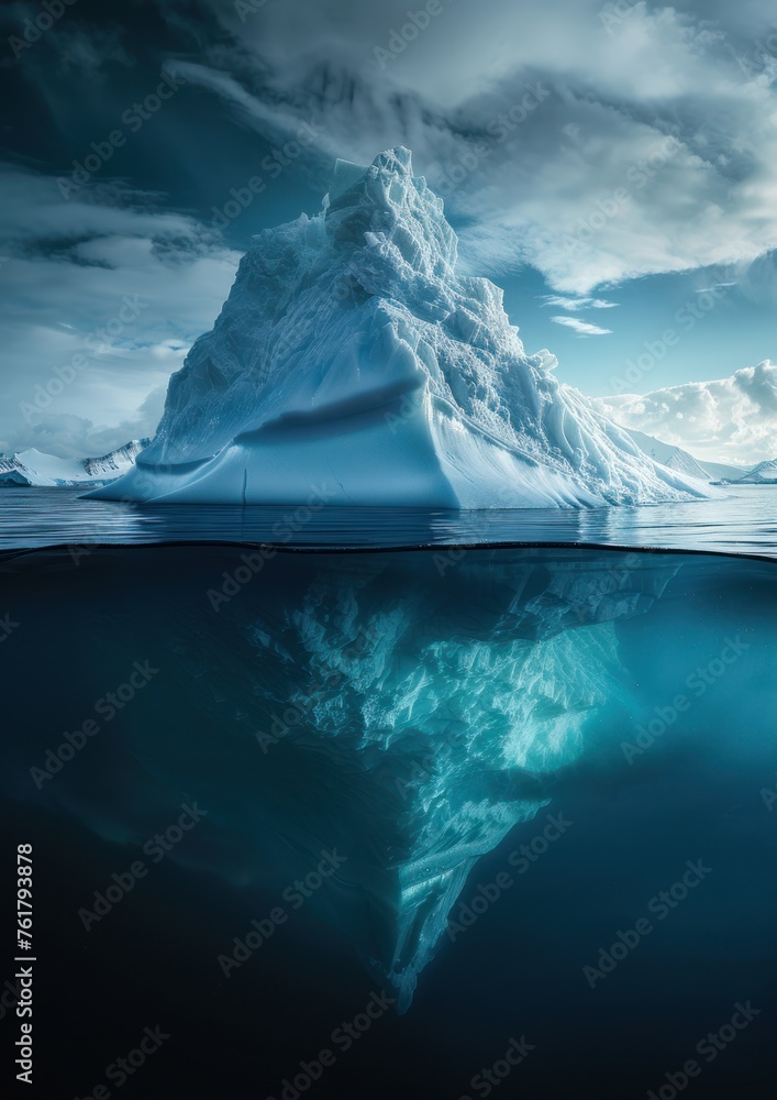 Frozen Colossus - Gargantuan iceberg towering over still ocean with ...