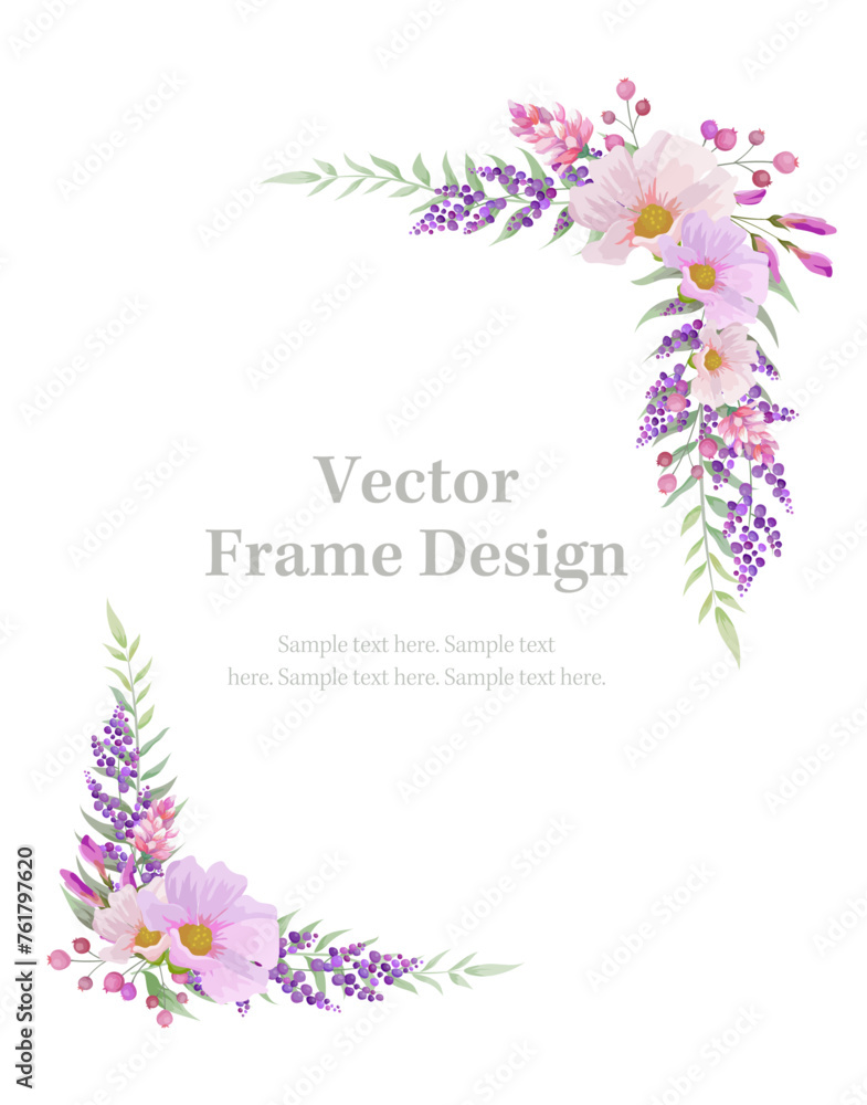 Botanical rectangle frame and border of spring flower and leaf. Pink ...