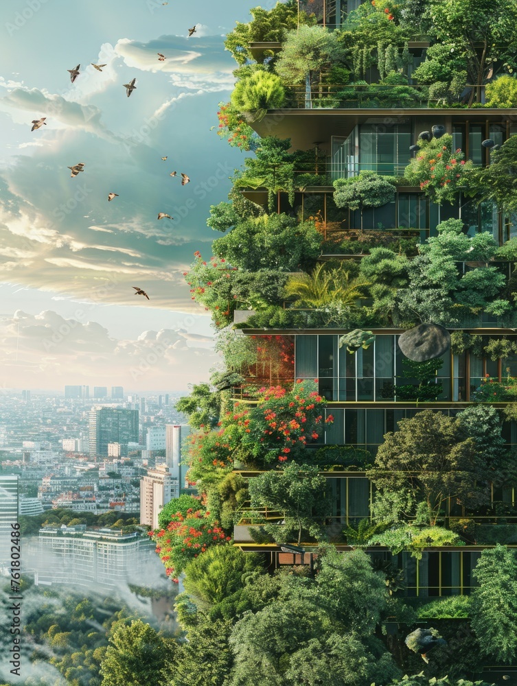 Futuristic vertical forest architecture concept - Lush greenery ...