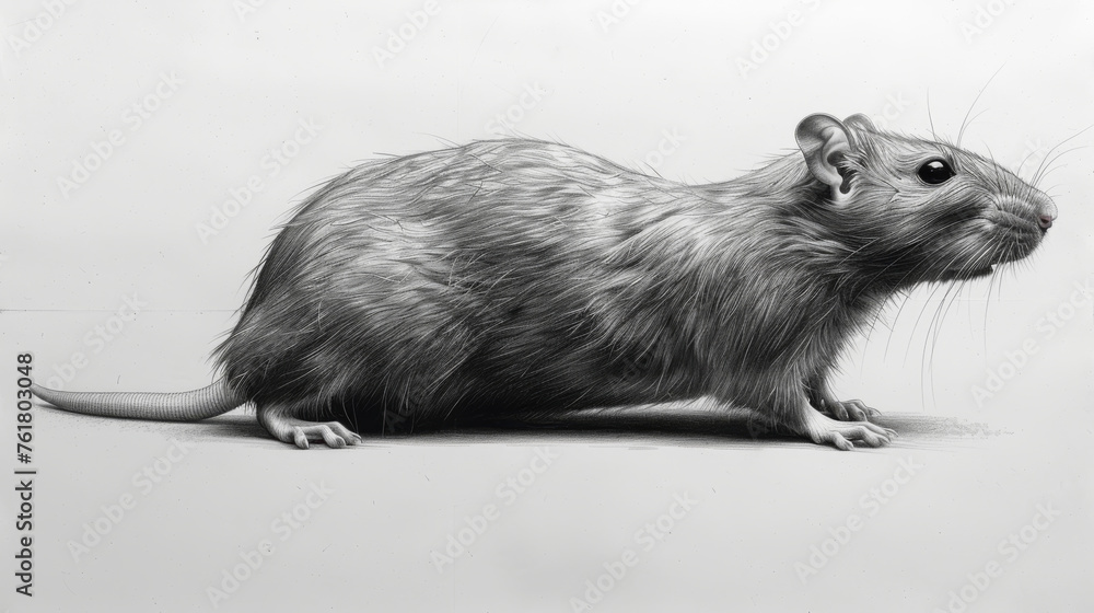 a black and white drawing of a rodent sitting on the ground with its ...