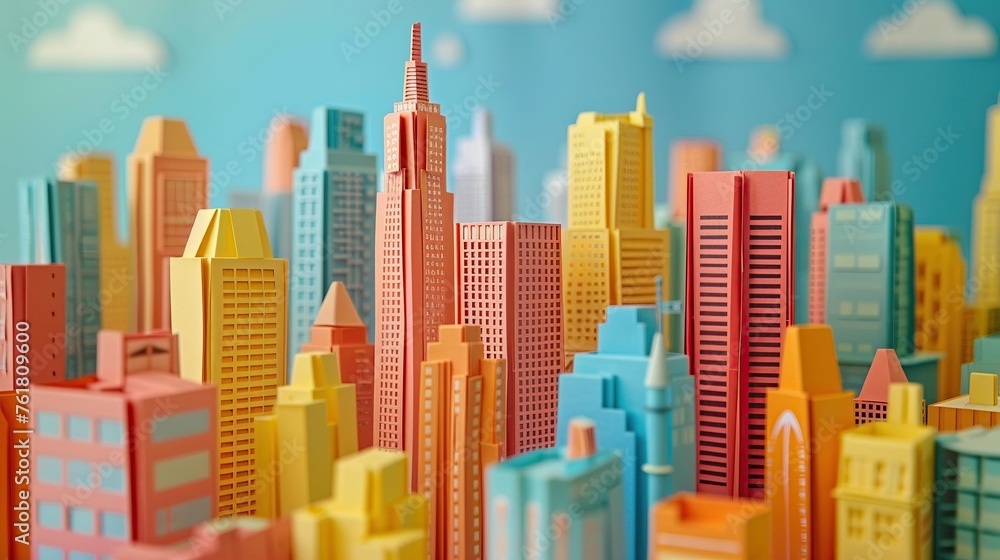 Bright simple colors in a papercraft portrait of a city skyline Stock ...