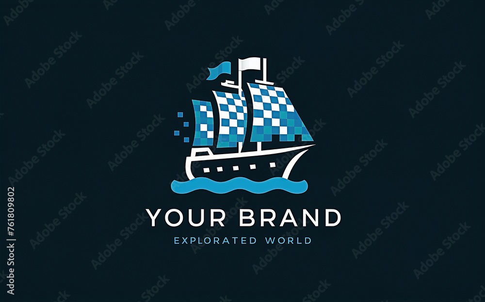 "Brand Space" features a sailing ship with pixelated sails, embodying a ...
