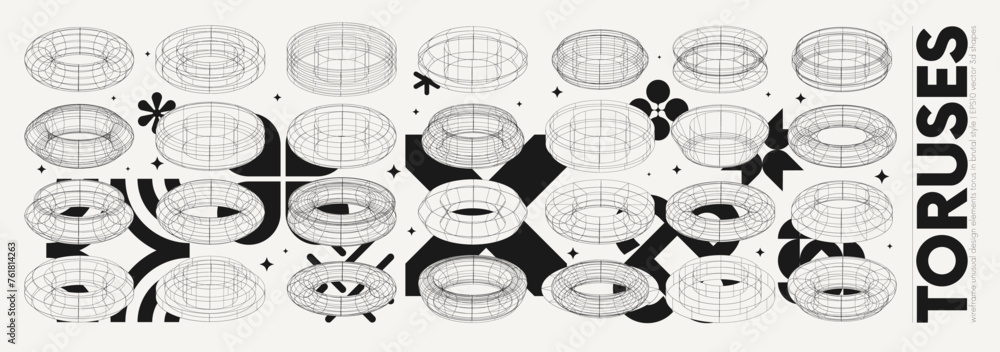 Vector graphic assets of unusual torus wireframe with geometrical ...