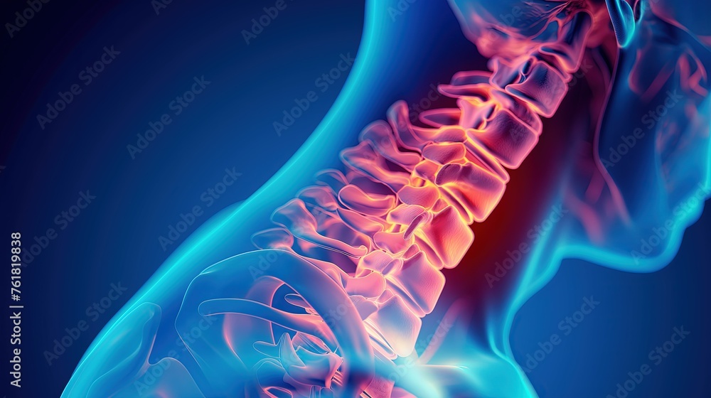 3D illustration that shows red spots on neck pain Stock Illustration ...