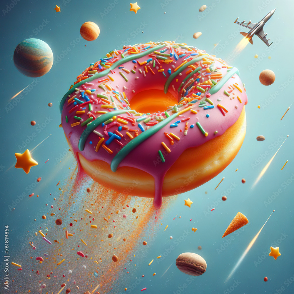 Flying delicious classic donuts sweet fast food. Flying Frosted ...