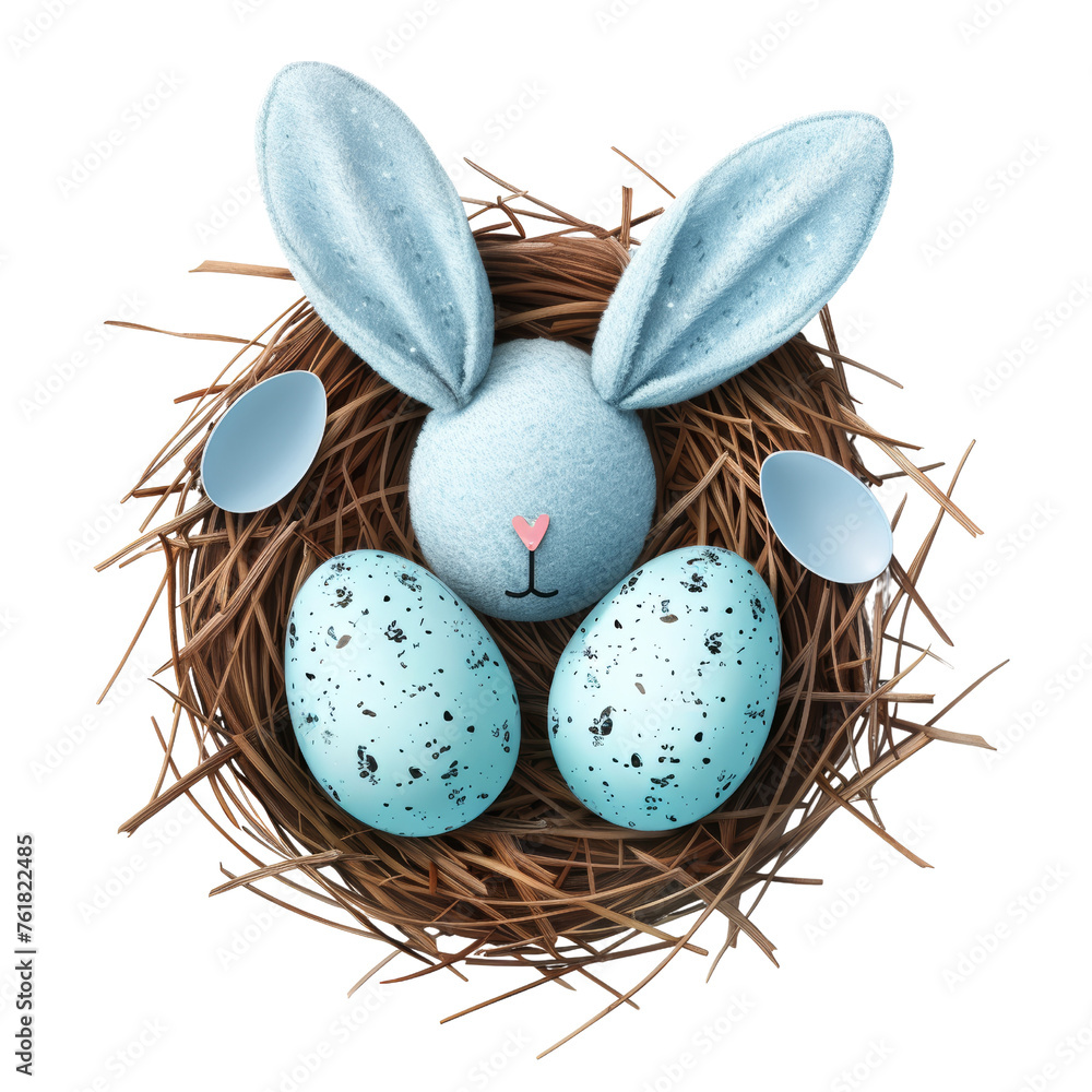 Easter themed border with blue eggs in a nest and bunny ears. Easter ...