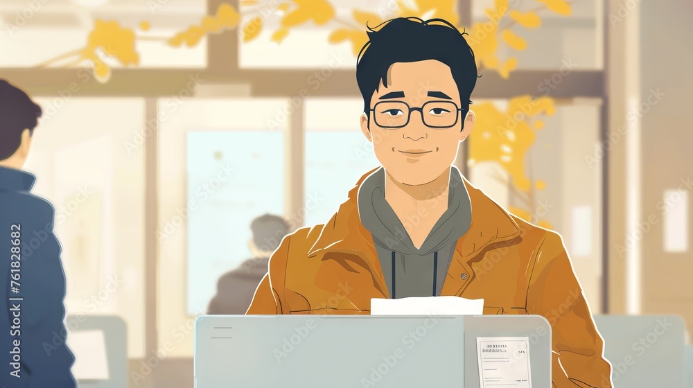 Young Asian man casting his ballot at a polling station. Asian male ...