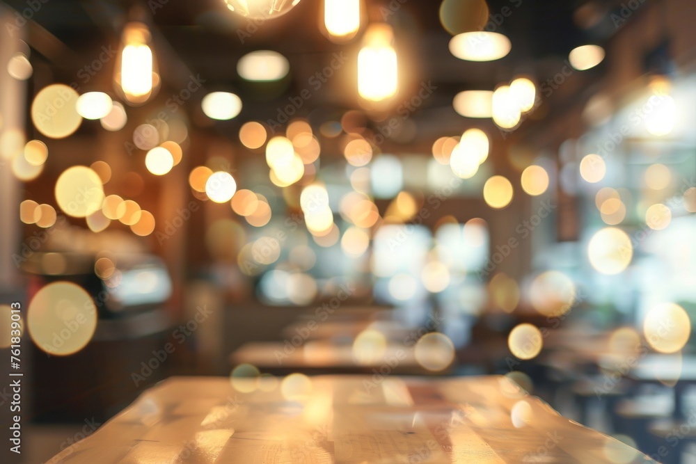 Blurred images of the coffee shop cafe interior background and lighting ...