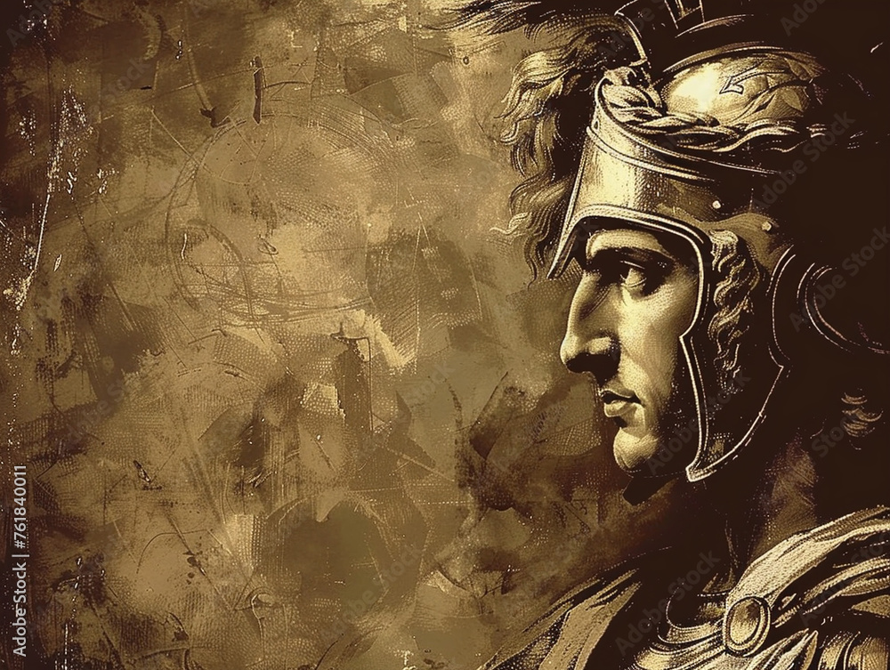 Ancient Macedonian ruler, Alexander the Great, depicted in a regal pose ...