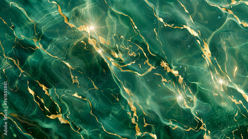 Elegant digital waves in a dance of green and aurous hues, a luxury ...