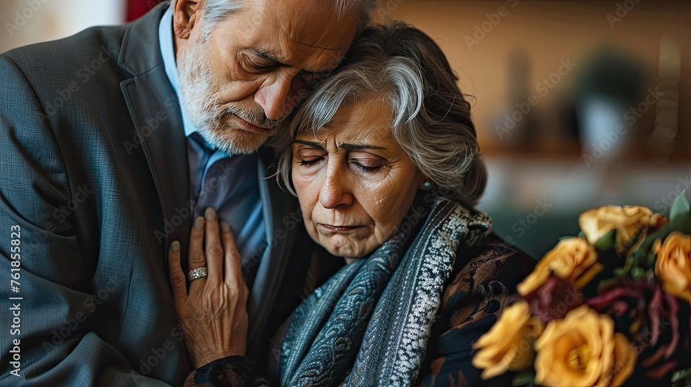 Sad. funeral support and people care for grief mourning lost one's ...