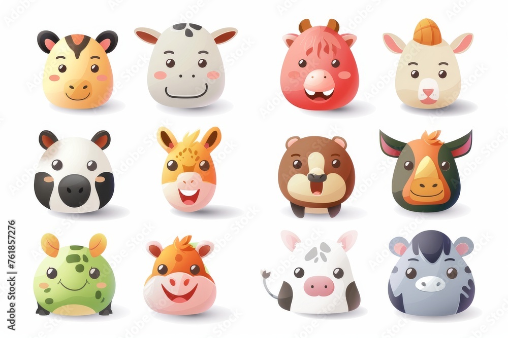 Set of animal faces, face emojis, stickers, emoticons. Animals vector ...
