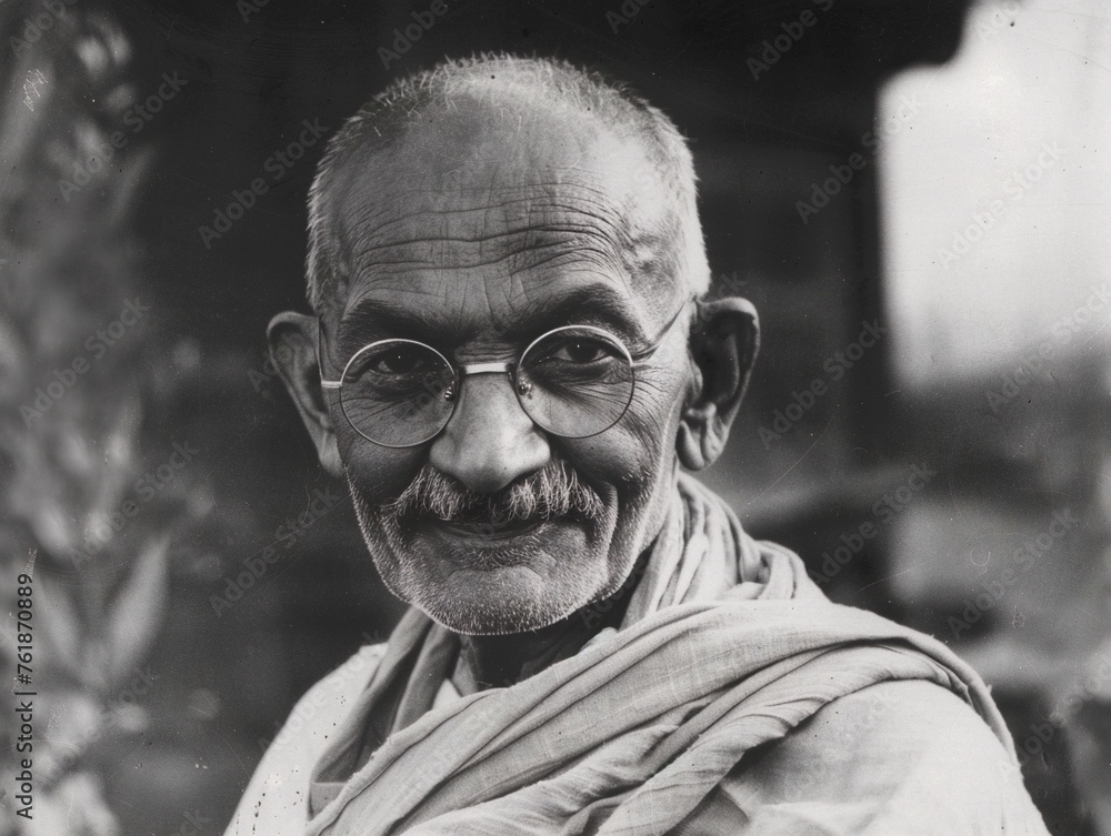 Mahatma Gandhi, leader of Indian independence movement, dressed in ...