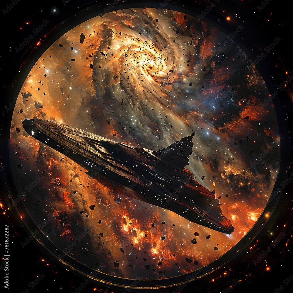 Exploration Ship Charting Unknown Territories, a sleek vessel soaring ...