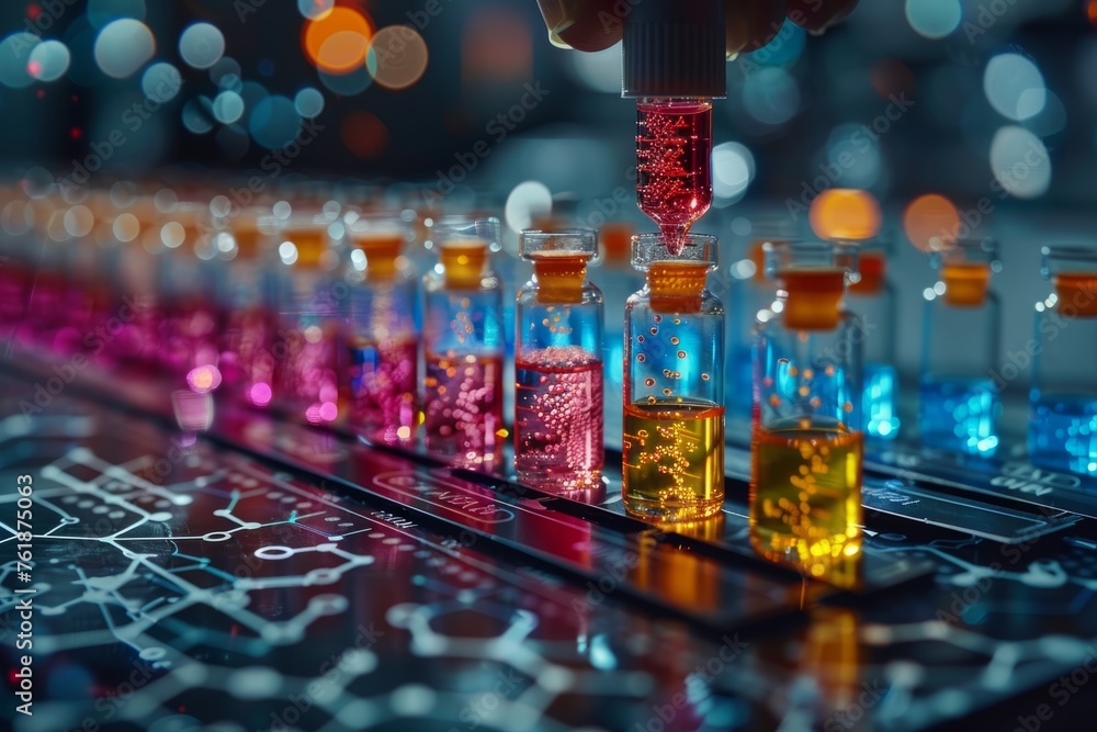 Healthcare innovation, pharmaceutical samples under analysis, close-up ...