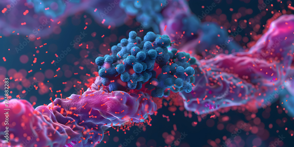 Blue and Purple Virus Structure Up Close , Detailed Examination of Blue ...