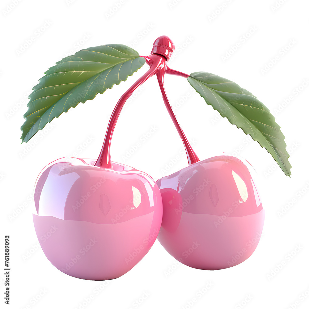 two pink cherries made of clay,blind box toys,3d icon clay render,3d ...