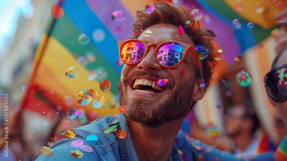 A jubilant scene unfolds as diverse individuals proudly wave rainbow ...