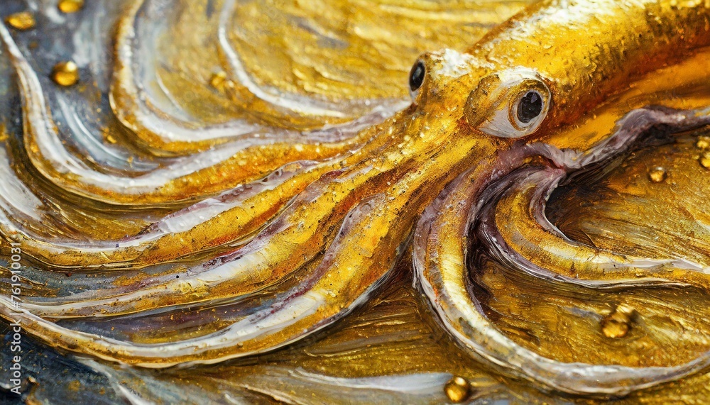 Pintura abstracta y arte de texturas inspiradas en un calamar dorado ...