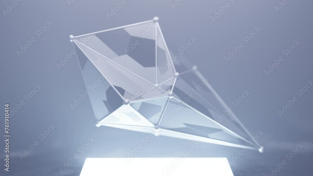 Vidéo Stock The video presents a 3D model of purple triangles floating ...