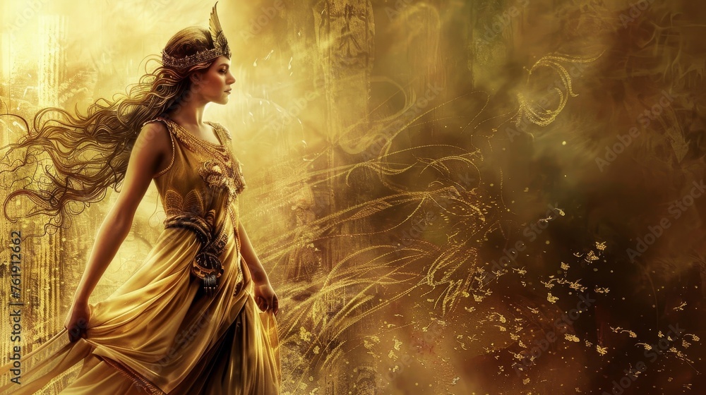 beautiful greek goddess hera. golden wallpaper background with a lot of ...