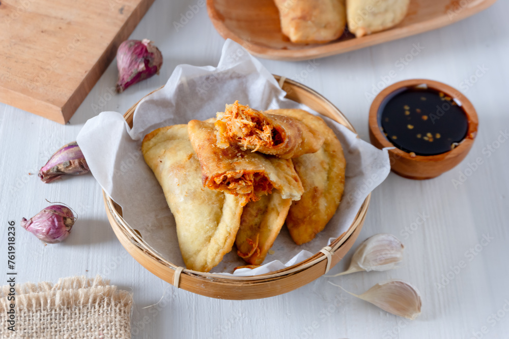 Cireng filled with spicy chicken, made from tapioca flour with stir ...