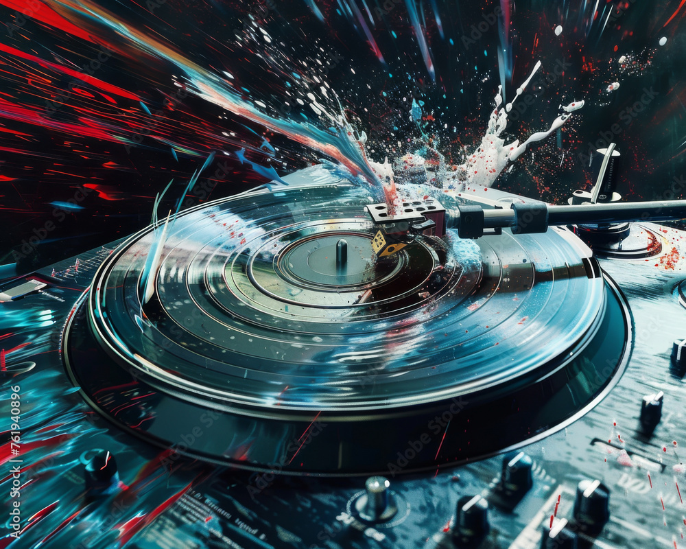 Turntable in a virtual reality, caught in a tornado of spiraling notes ...