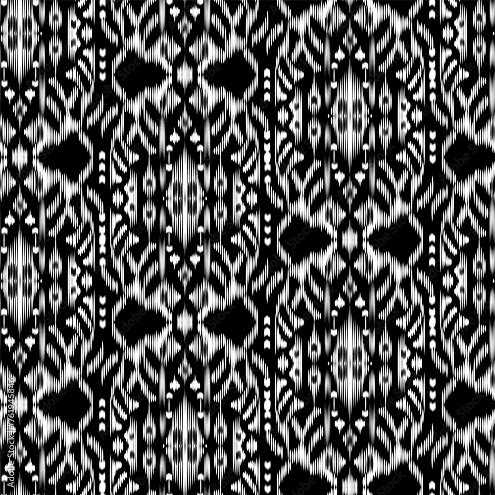 Seamless Ikat Pattern. Abstract black and white background for textile ...